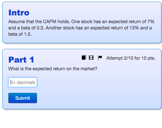 Solved Intro Assume that the CAPM holds. One stock has an | Chegg.com