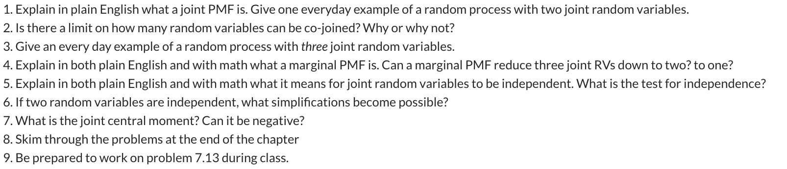 1. Explain in plain English what a joint PMF is. Give | Chegg.com