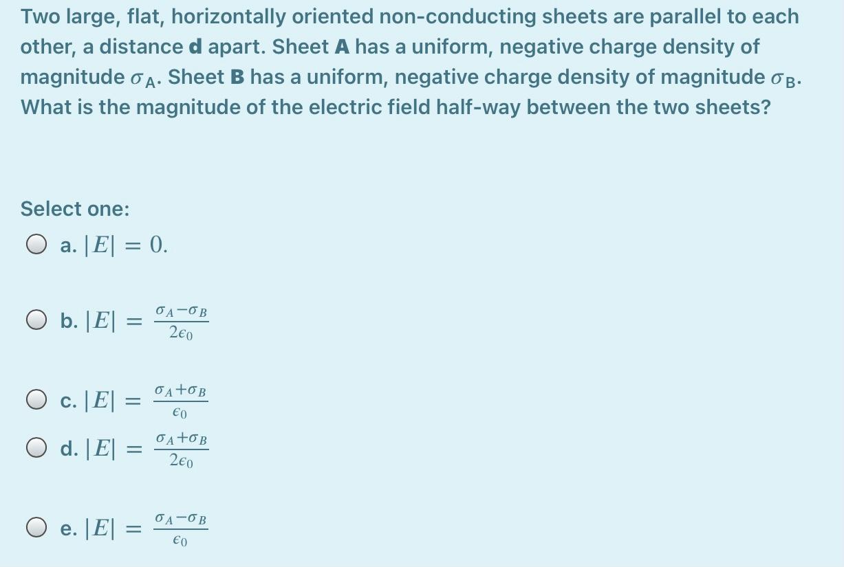 Solved Two large, flat, horizontally oriented non-conducting | Chegg.com