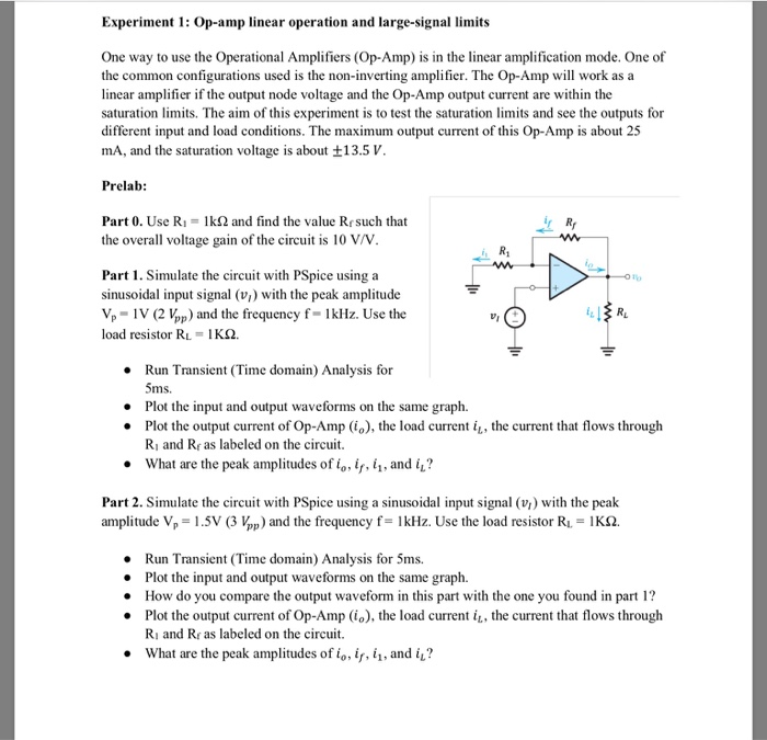 Experiment 1: Op-amp linear operation and | Chegg.com