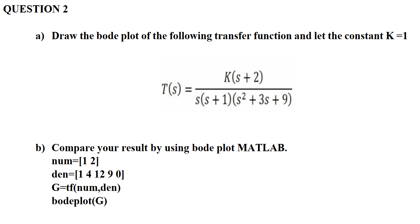 Solved QUESTION 2 a) Draw the bode plot of the following | Chegg.com