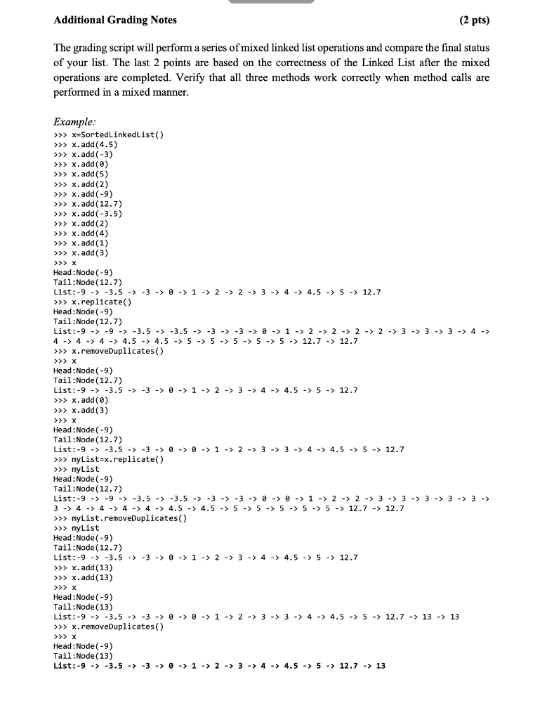 Solved Section 1: The SortedLinkedList class (10 points) In | Chegg.com