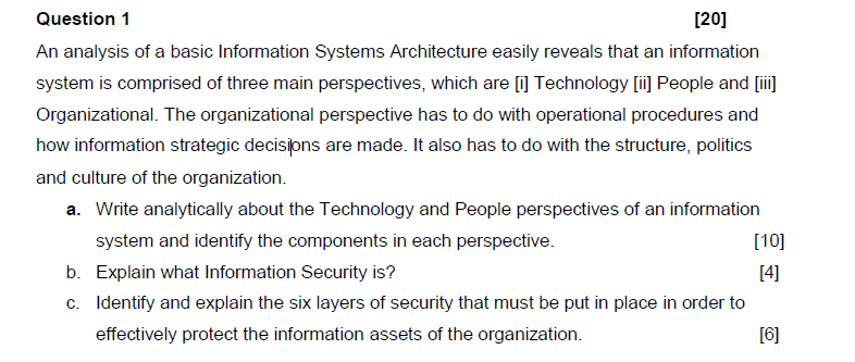 Solved Question 1 [20] An analysis of a basic Information | Chegg.com