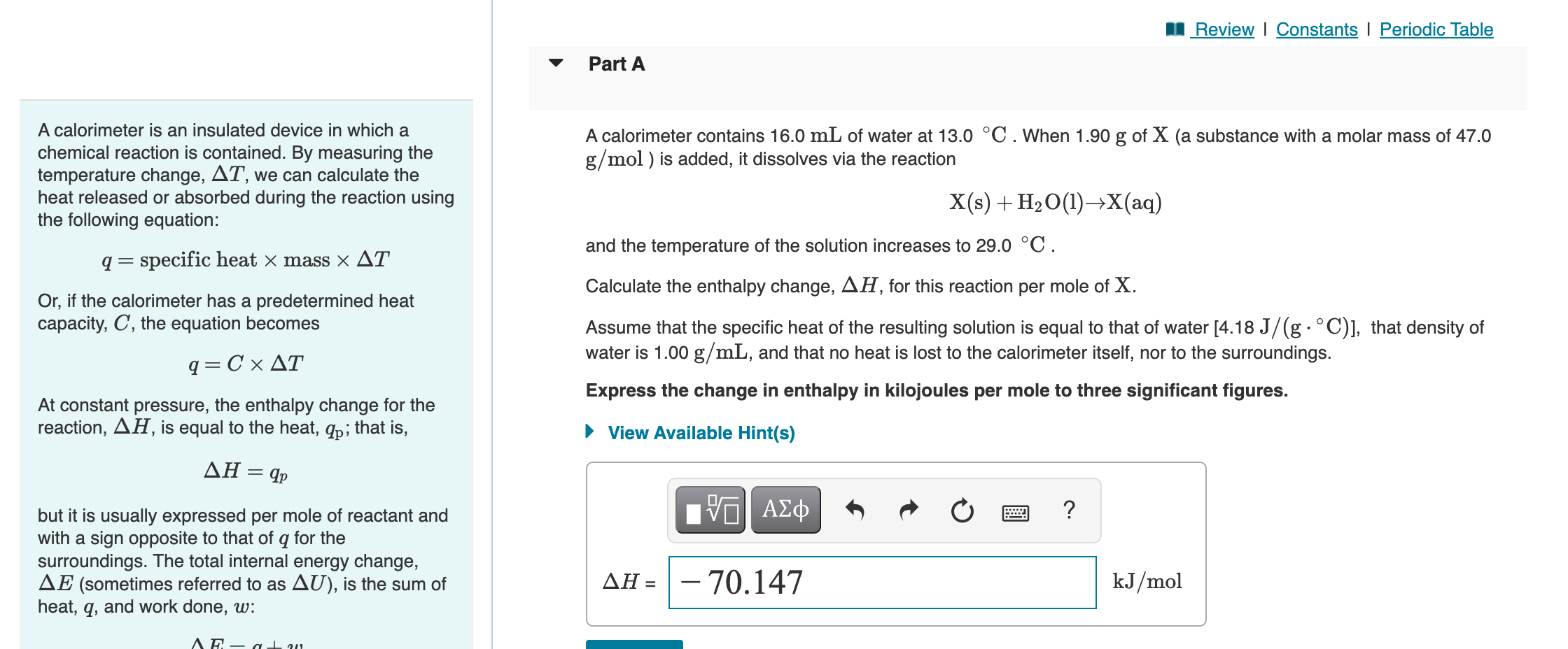 Solved A Review I Constants I Periodic Table A calorimeter | Chegg.com