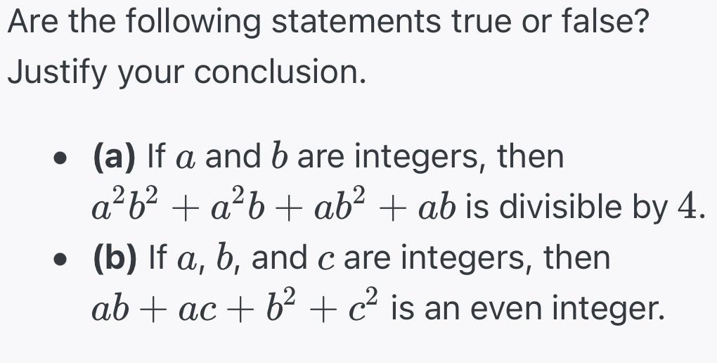 Solved Are the following statements true or false? Justify | Chegg.com