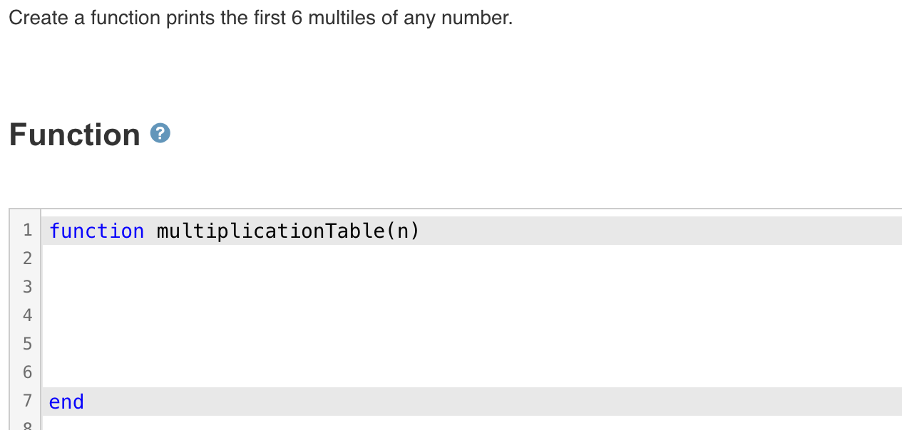 Solved Create a function prints the first 6 multiles of any | Chegg.com