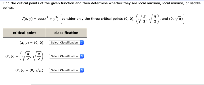Solved Find the critical point of the given function and | Chegg.com
