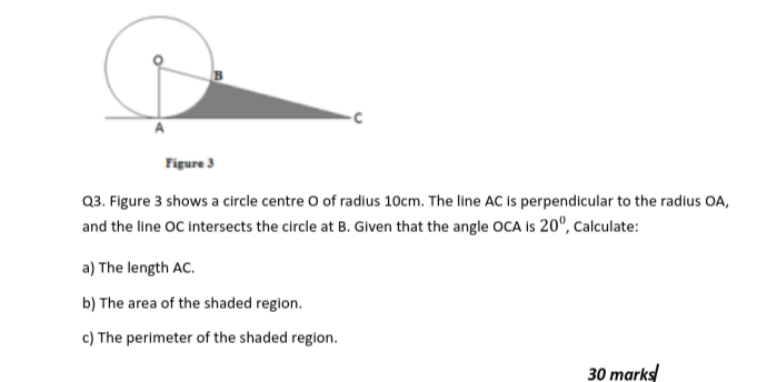 Solved Q3. ﻿Figure 3 ﻿shows a circle centre O ﻿of radius | Chegg.com