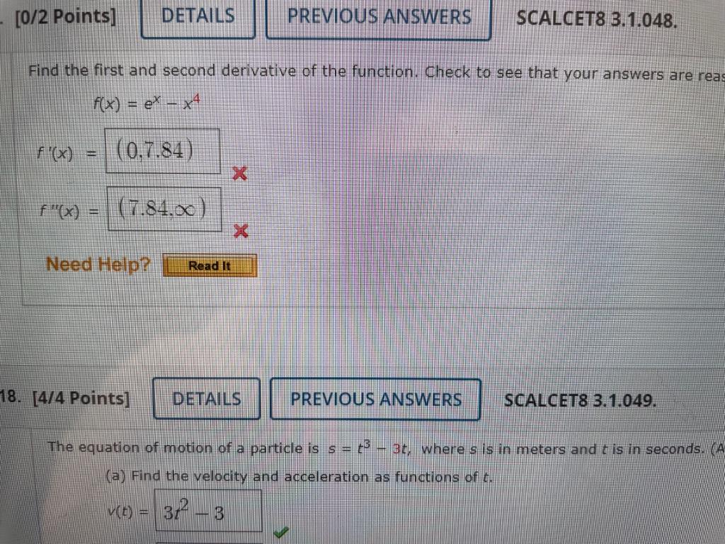 Solved [0/2 Points] DETAILS PREVIOUS ANSWERS SCALCET8 | Chegg.com