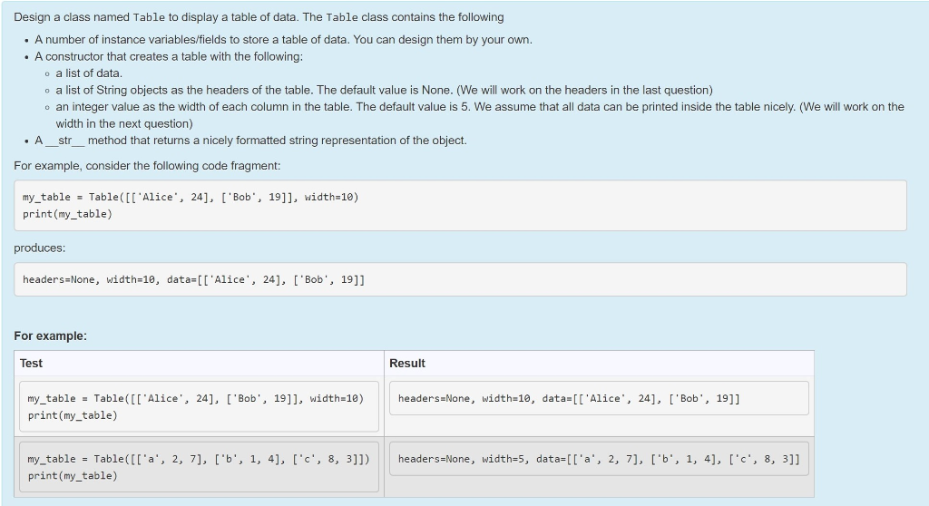 Solved Design a class named Table to display a table of | Chegg.com
