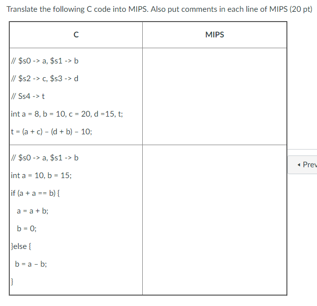 Solved Translate the following C code into MIPS. Also put | Chegg.com