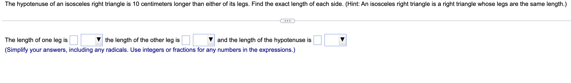 Solved The length of one leg is the length of the other leg | Chegg.com