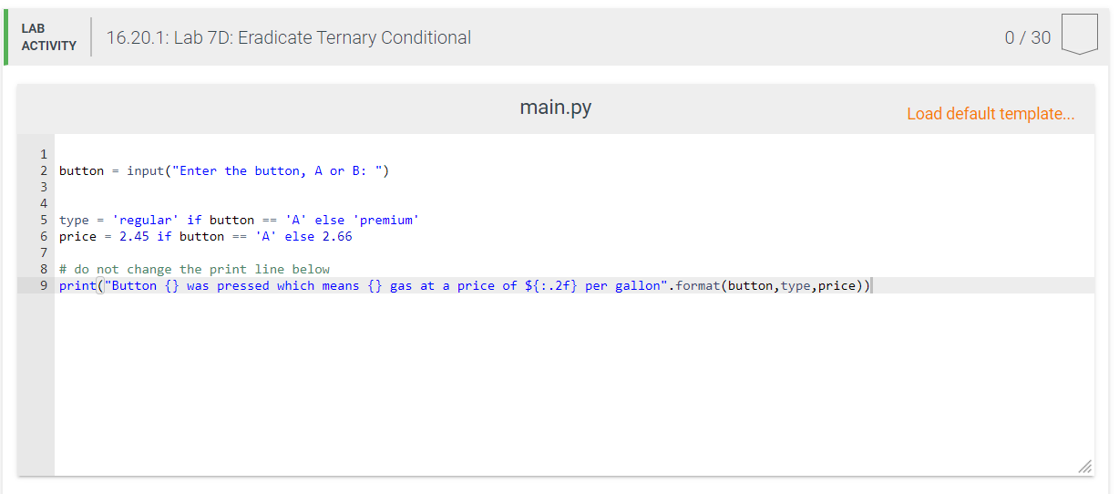 Solved 16.20 Lab 7D: Eradicate Ternary Conditional Overview | Chegg.com