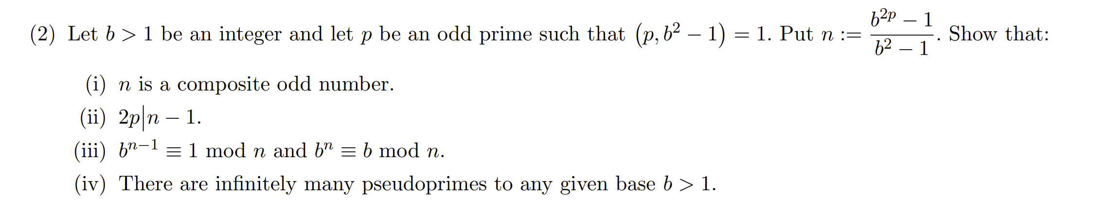 Solved (2) Let b>1 be an integer and let p be an odd prime | Chegg.com