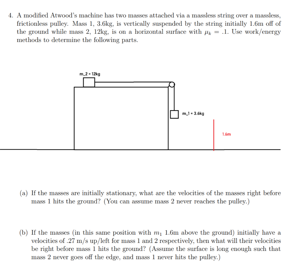 Solved 4. A modified Atwood's machine has two masses | Chegg.com