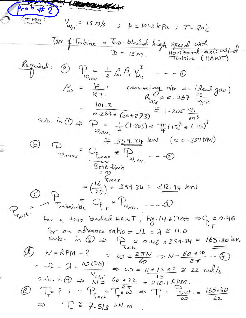 Solved Problem #2 – Wind Energy: (Total marks = 5) Given | Chegg.com