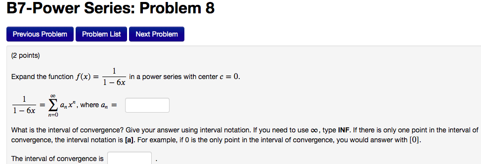 Solved B7-Power Series: Problem 8 Previous Problem Problem | Chegg.com