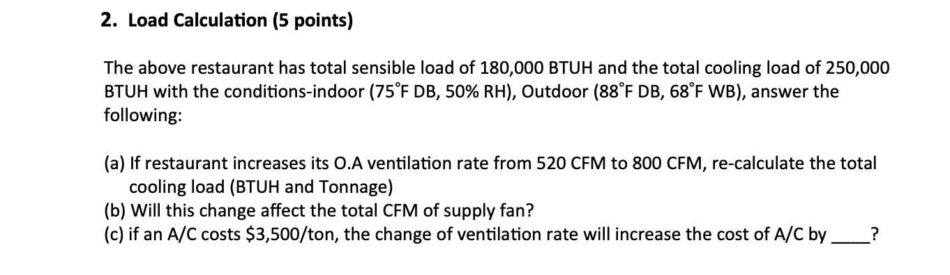 Solved 2. Load Calculation (5 points) The above restaurant | Chegg.com