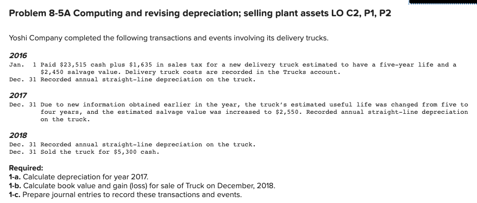 Solved Problem 8-5A Computing and revising depreciation; | Chegg.com