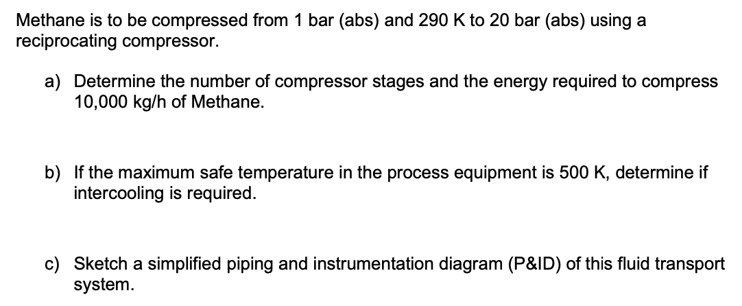 Solved Methane is to be compressed from 1 bar (abs) and 290 | Chegg.com