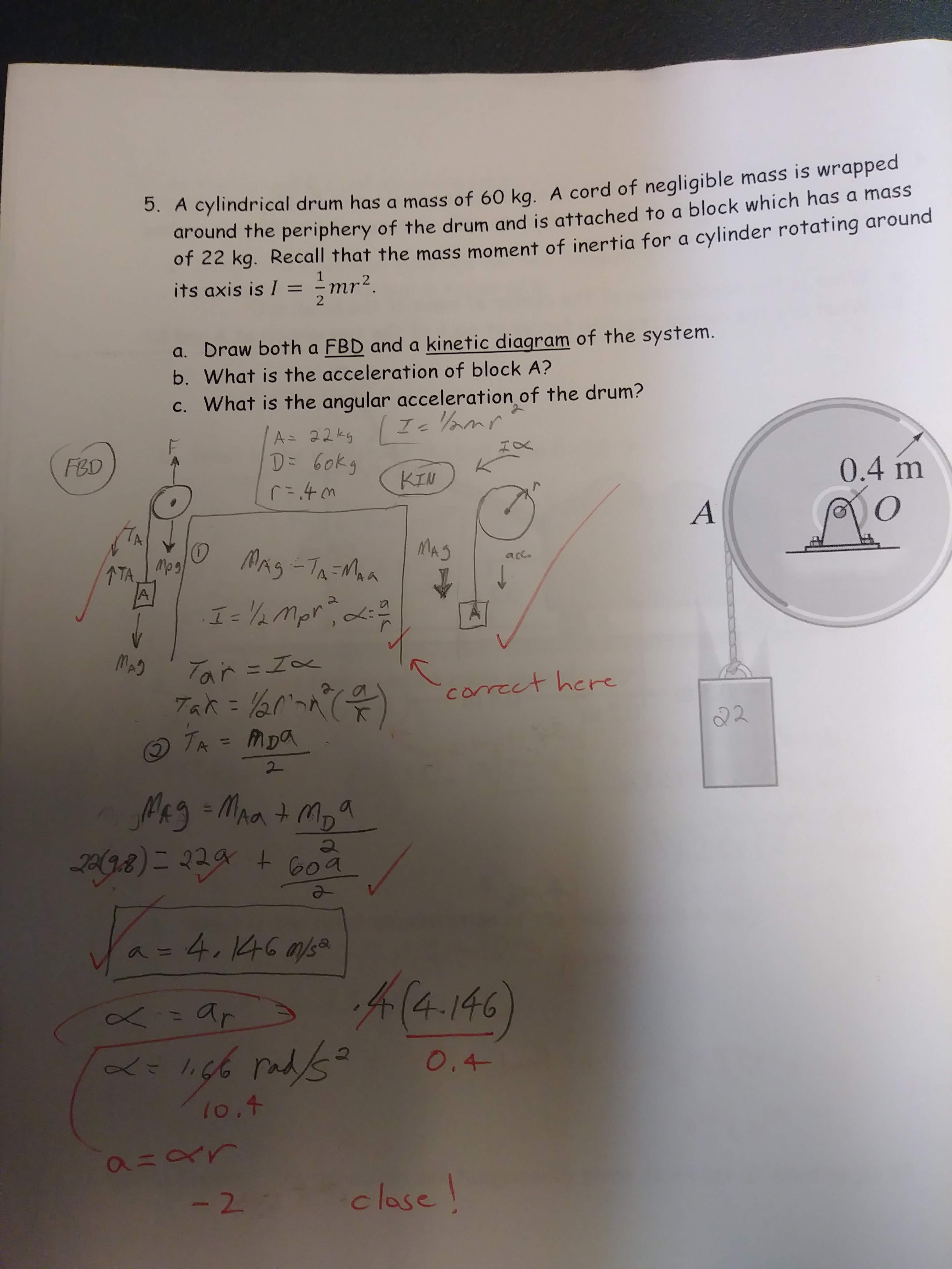 Solved A cylindrical drum has a mass of 60kg. ﻿A cord of | Chegg.com