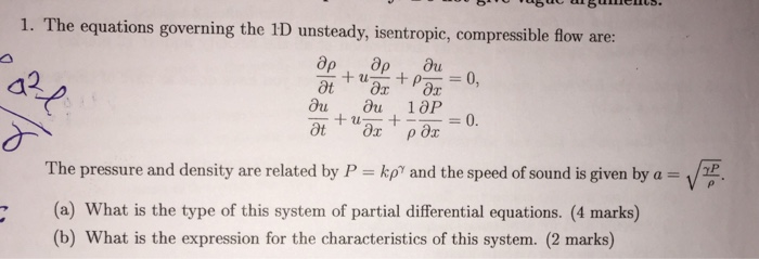 Solved 1. The equations governing the 1D unsteady, | Chegg.com