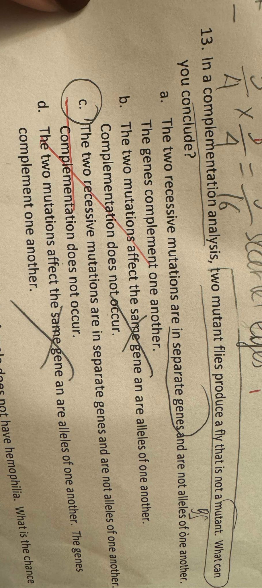 Solved In a complementation analysis, two mutant flies | Chegg.com