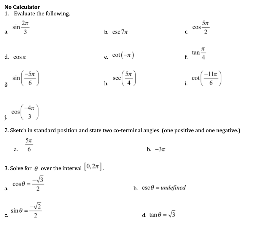Solved USE THE UNIT CIRCLE (30-60-90 OR 45-45-90 degree | Chegg.com