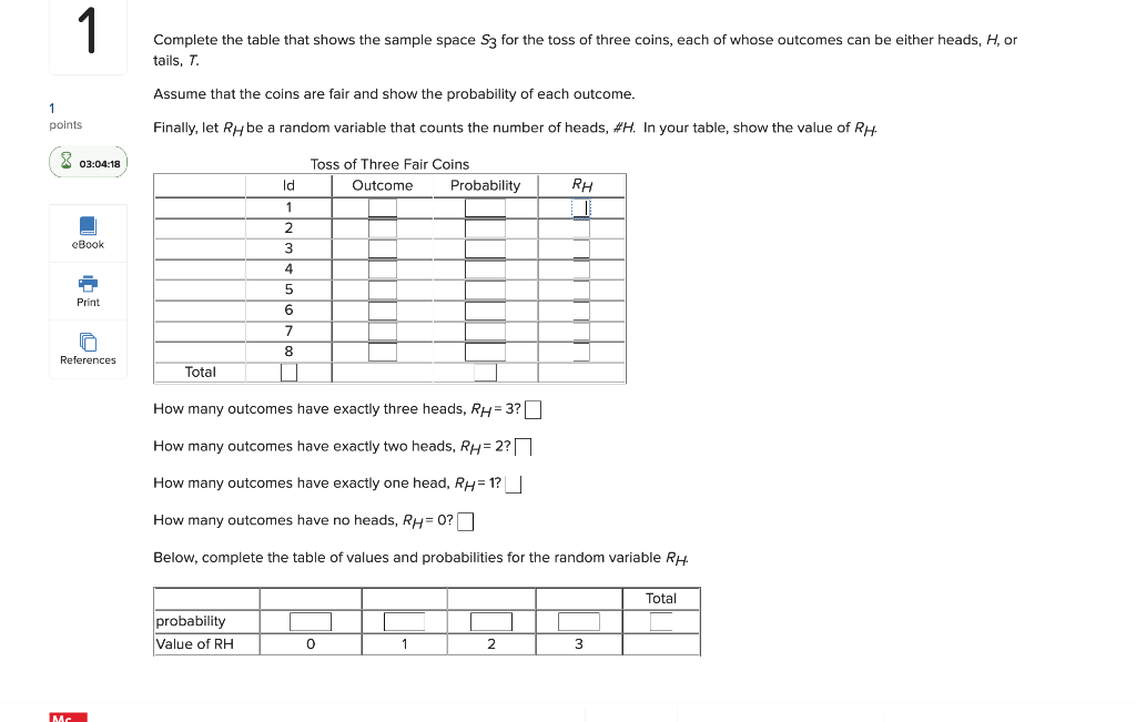 Solved 1 Complete the table that shows the sample space S3 | Chegg.com