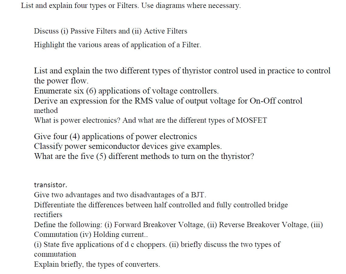 Solved st and explain four types or Filters. Use diagrams | Chegg.com