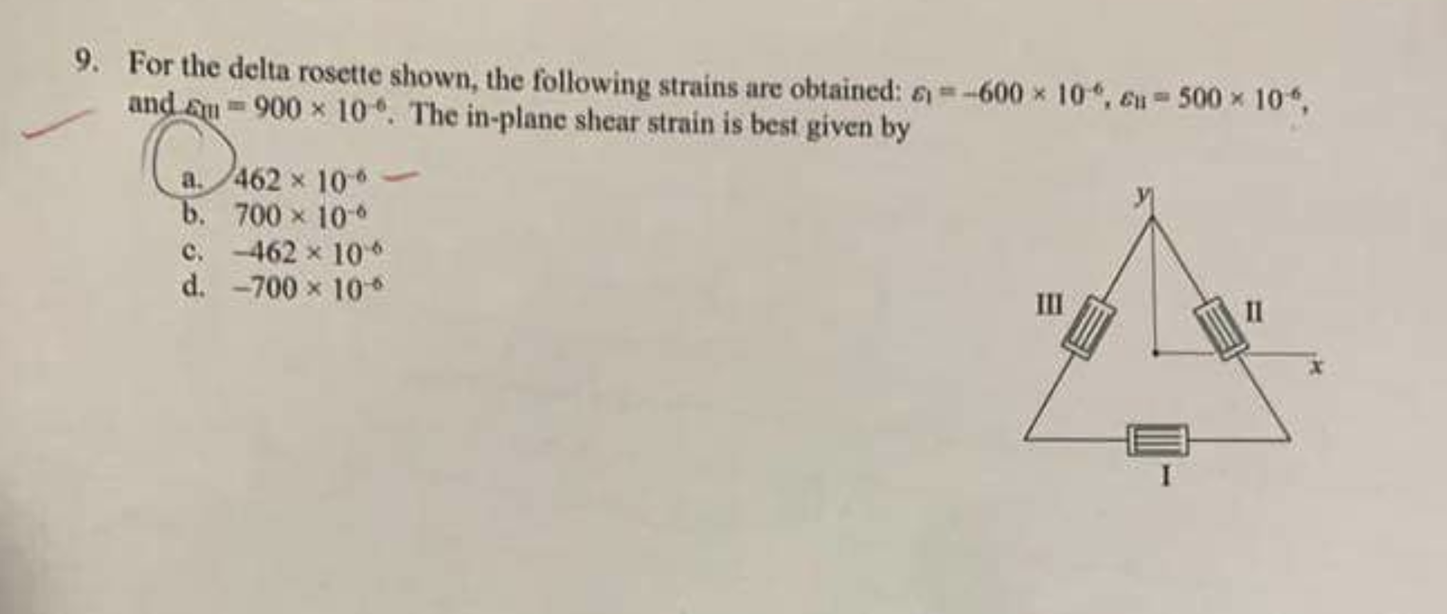 Solved 9. For the delta rosette shown, the following strains | Chegg.com