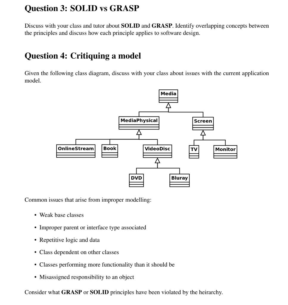 Solved Question 3: SOLID vs GRASP Discuss with your class | Chegg.com