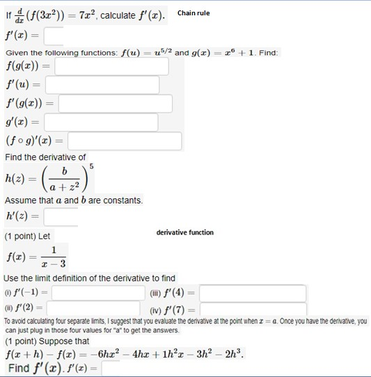 Solved If ((32²)) = 7x?, calculate f'(x). Chain rule f'(x) = | Chegg.com