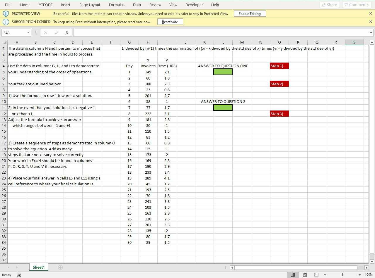 Excel order of operations assignment Tip: Use the | Chegg.com