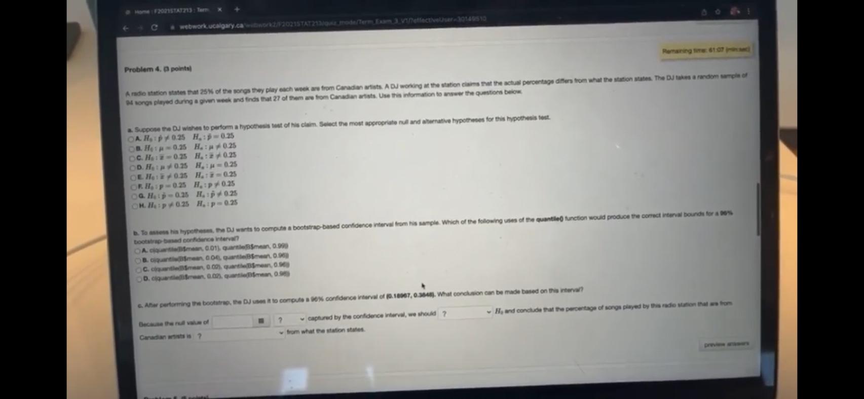 20095TAT213 Term webwork ucalgary.ca 2021STAT21/dere | Chegg.com
