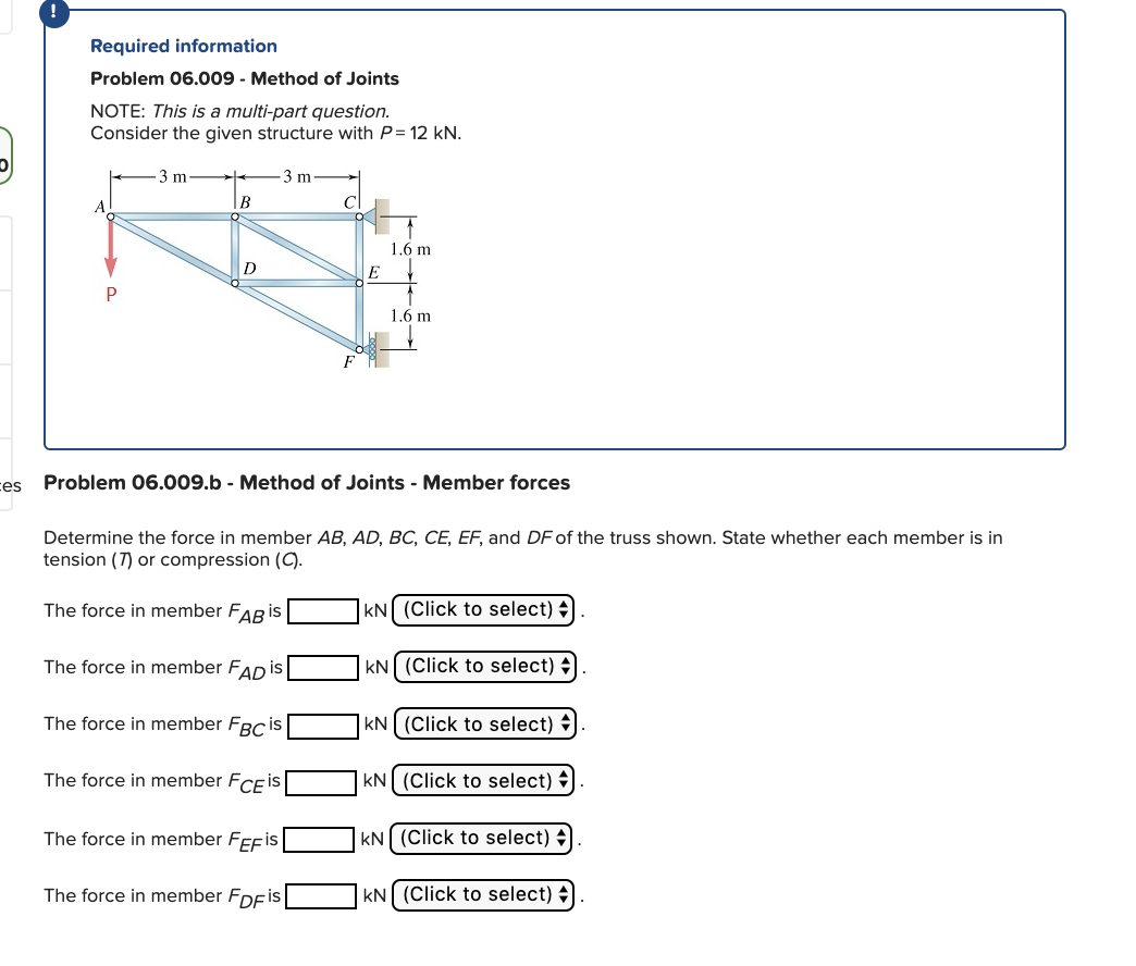 Solved Required information Problem 06.009 Method of Joints | Chegg.com