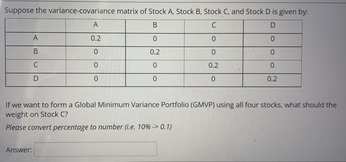 Suppose the variance-covariance matrix of Stock A, | Chegg.com