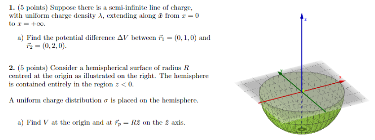 Solved 1. (5 points) Suppose there is a semi-infinite line | Chegg.com