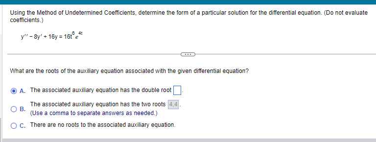 Solved Using the Method of Undetermined Coefficients, | Chegg.com