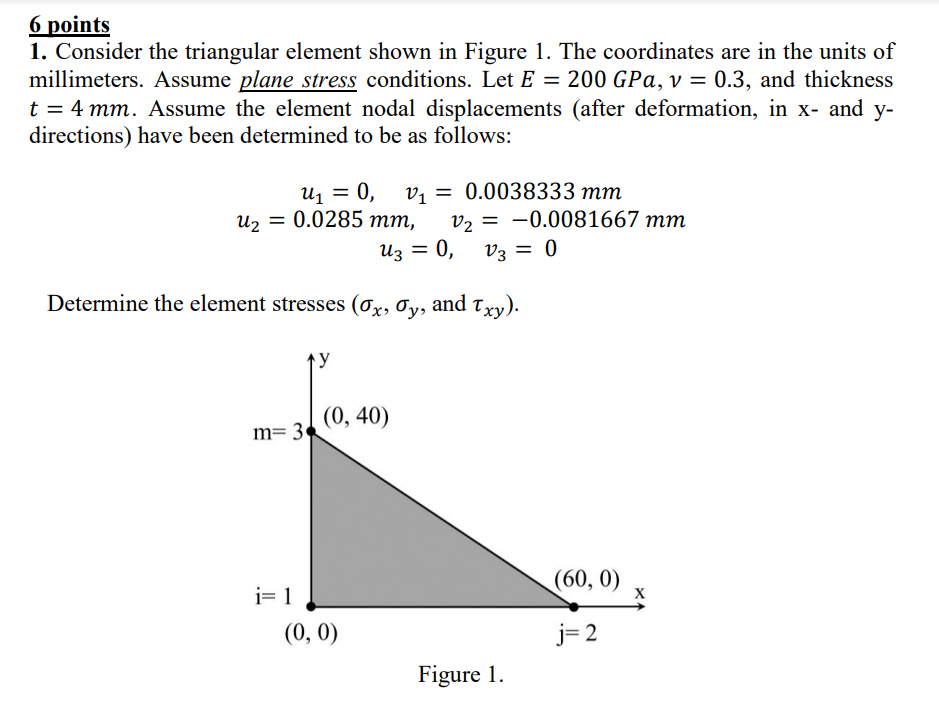 Solved 6 points 1. Consider the triangular element shown in | Chegg.com