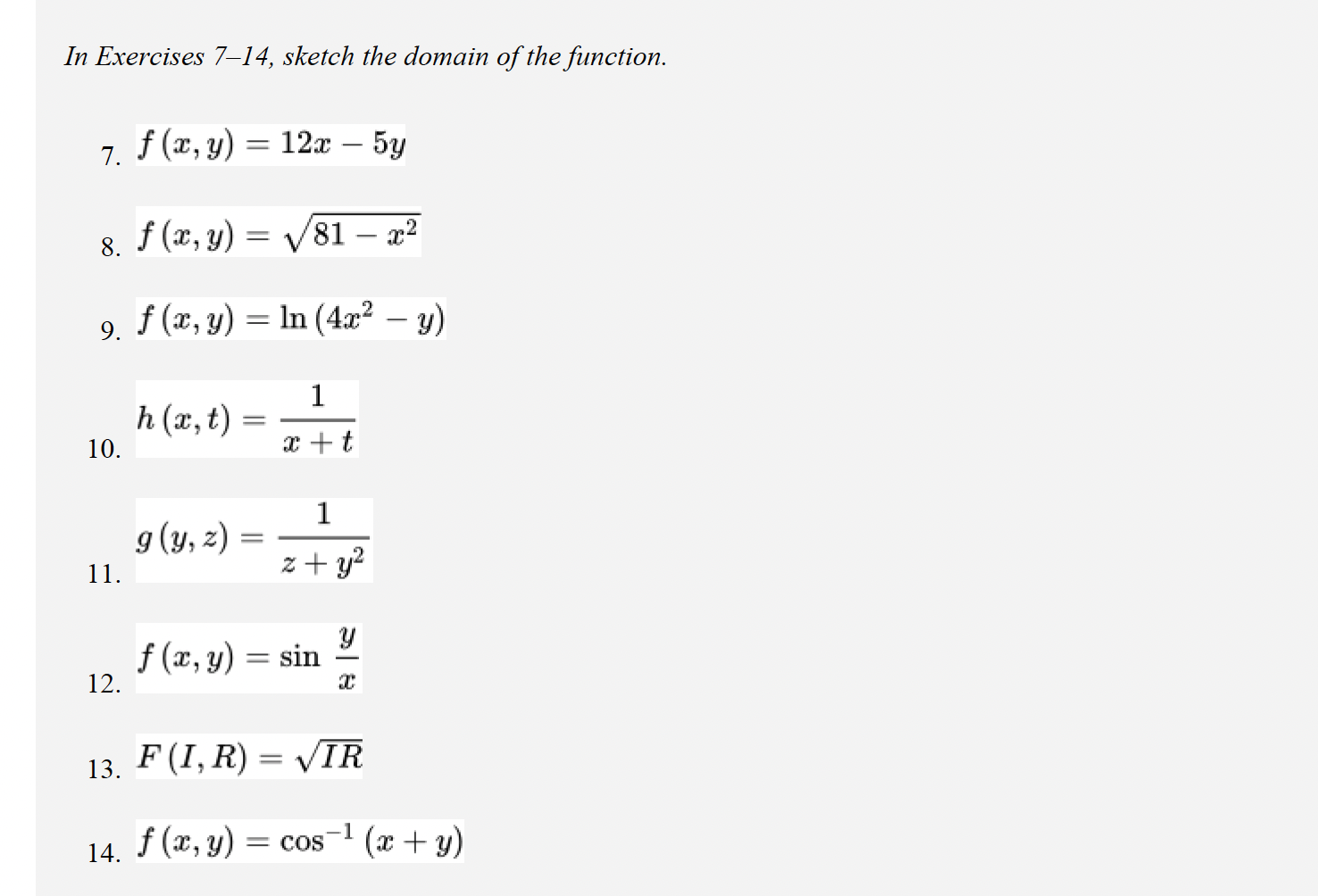 Solved In Exercises 7-14, sketch the domain of the function. | Chegg.com