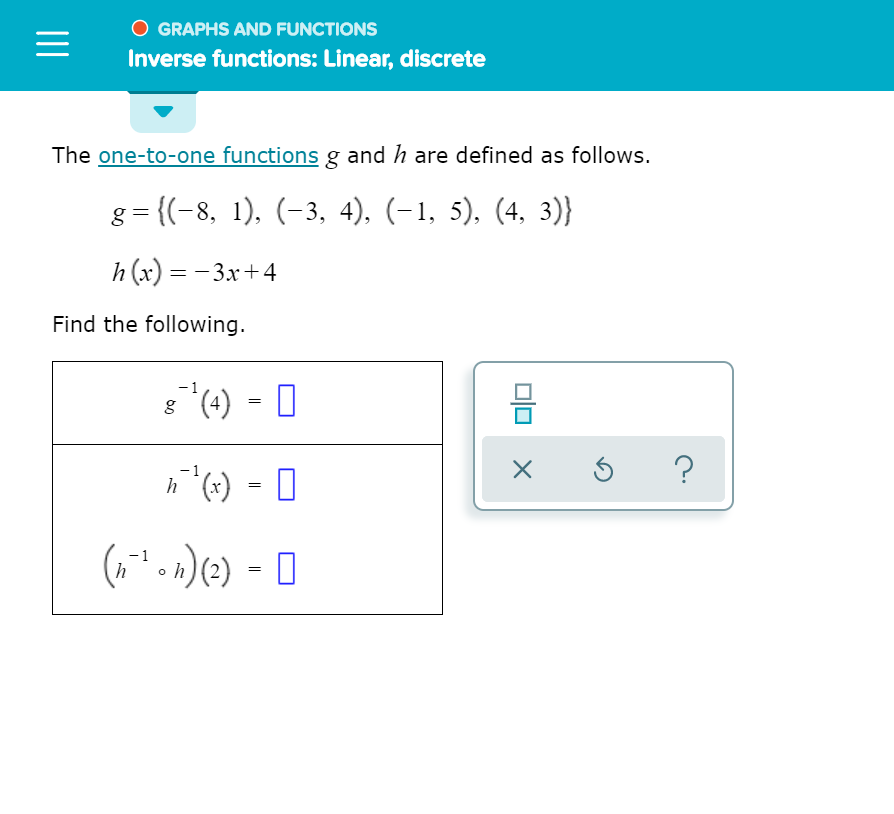 Solved O GRAPHS AND FUNCTIONS Inverse functions: Linear, | Chegg.com