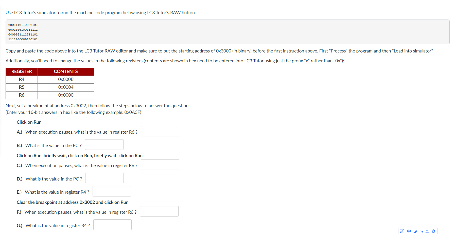 Use LC3 Tutor's simulator to run the machine code | Chegg.com