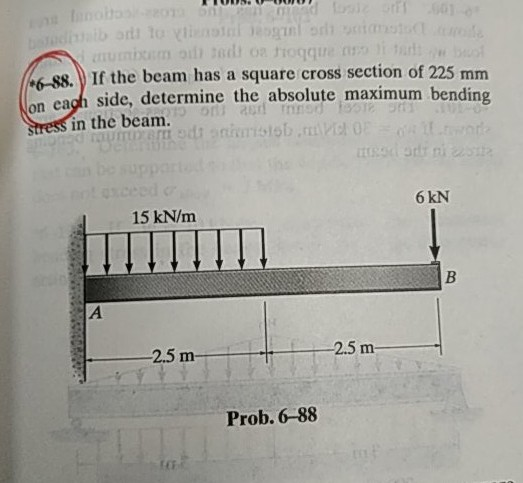 Solved if the beam has a square cross section of 225 mm on | Chegg.com