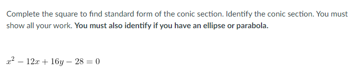 Solved Complete the square to find standard form of the | Chegg.com