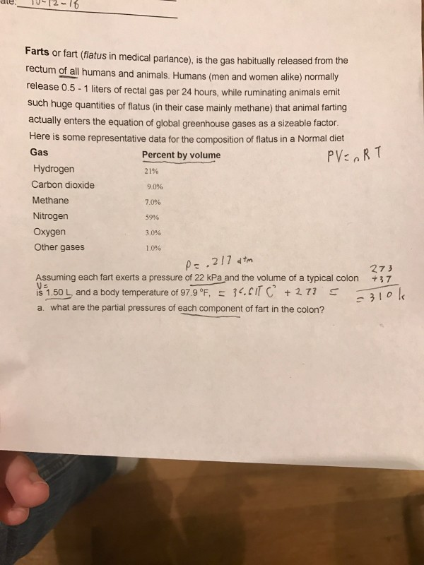 Solved b. the total pressure of the fart in the colon in | Chegg.com