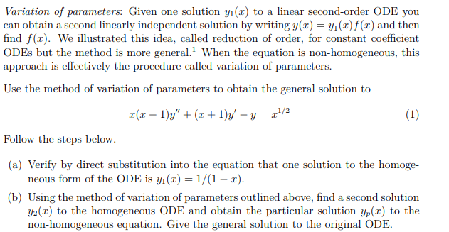 Solved Variation of parameters: Given one solution yı(2) to | Chegg.com