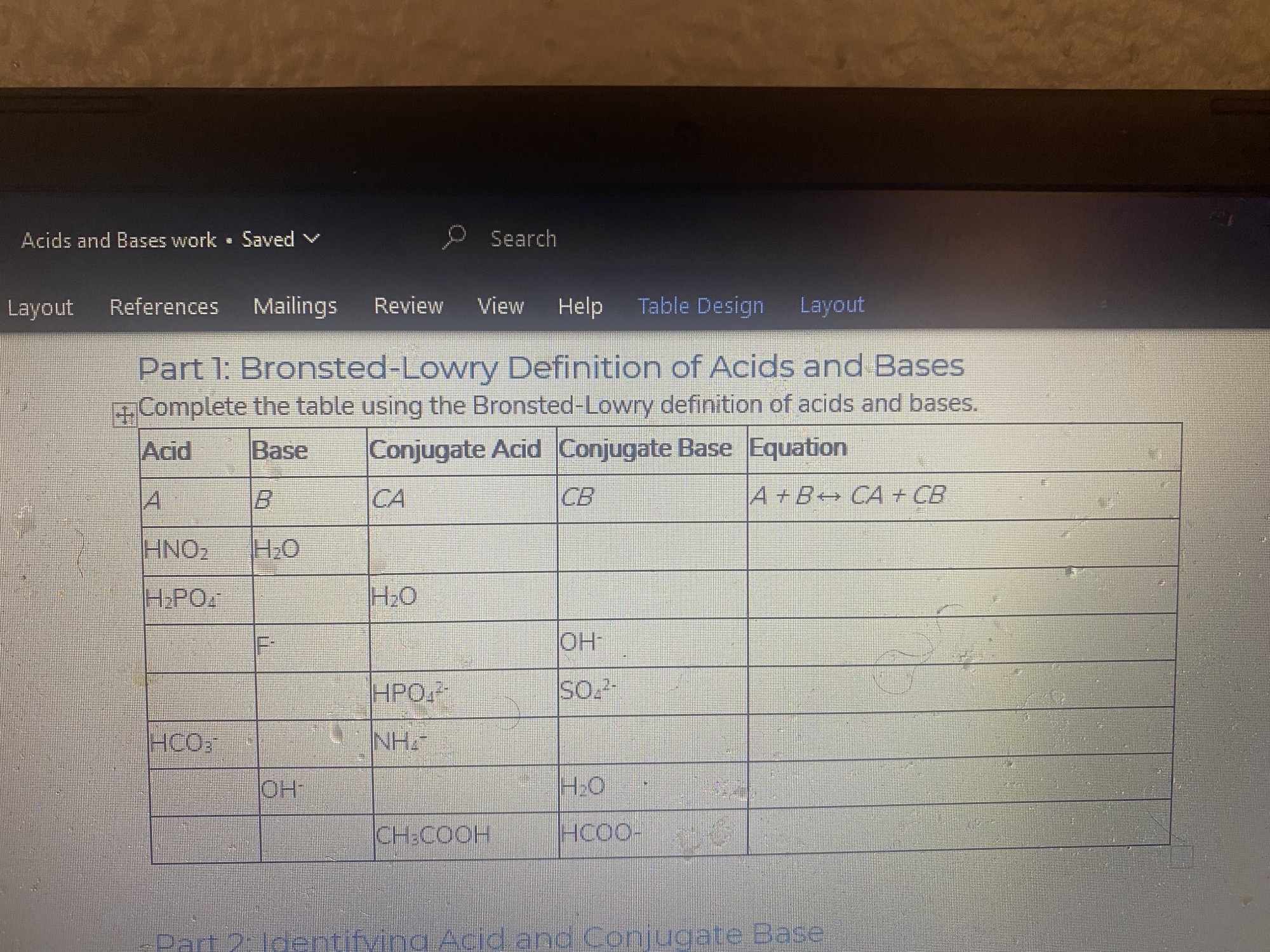 Solved Part 1: Bronsted-Lowry Definition of Acids and Bases | Chegg.com