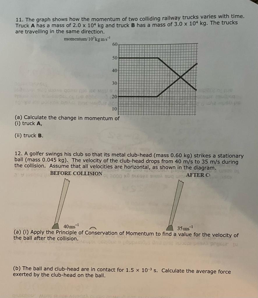 Solved 11. The graph shows how the momentum of two colliding | Chegg.com