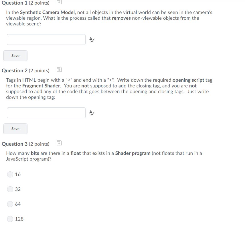 Solved Question 1 (2 points) In the Synthetic Camera Model, | Chegg.com
